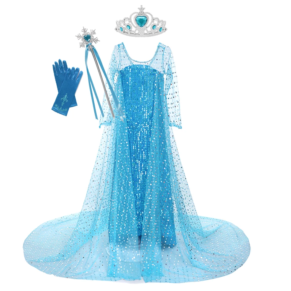 Disney Frozen Girls Elsa Cosplay Princess Dress Sequin Costume Snow ...