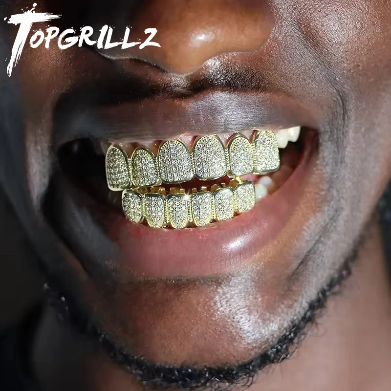 TOPGRILLZ-Classic-6-6-Hip-Hop-Punk-Teeth-Grillz-Set-Gold-Silver-Color ...