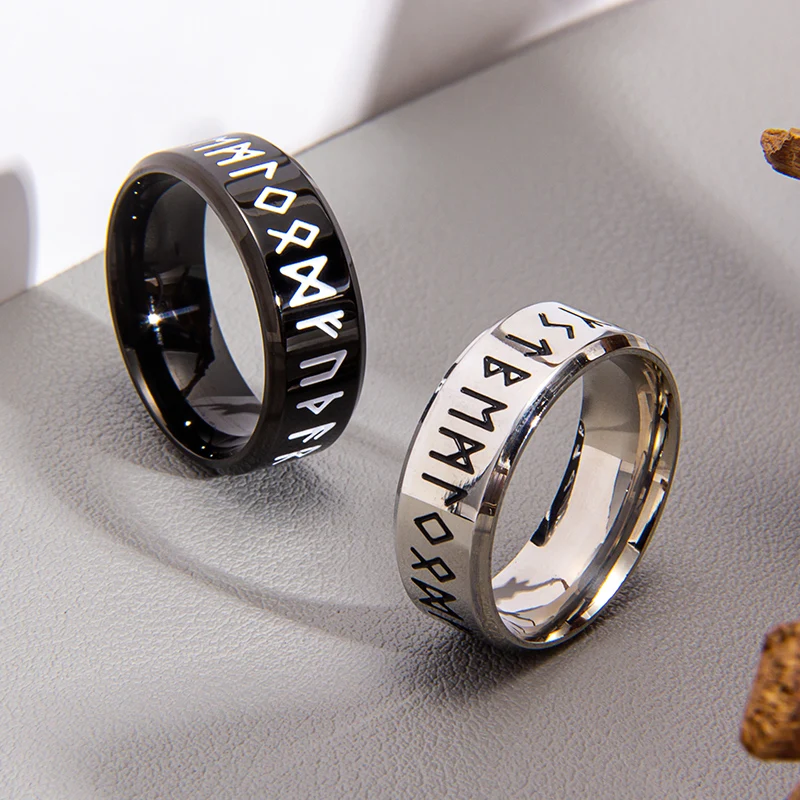 SHOUMAN-Punk-Nordic-Viking-Celtic-Vintage-Rune-Text-Titanium-Steel-Ring ...