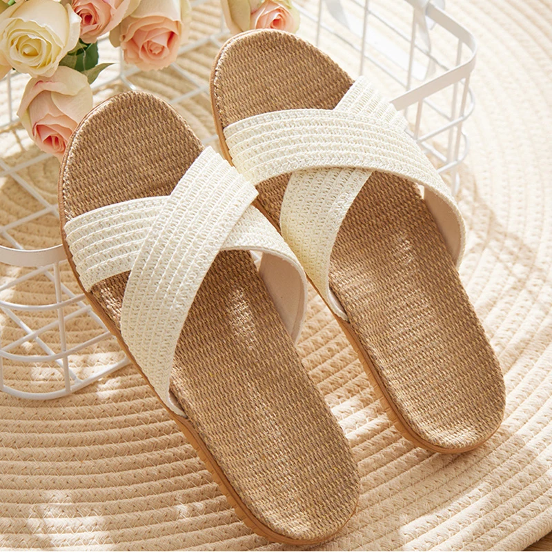 Fashion-Cross-Straps-Slippers-Women-Summer-Linen-Flat-Sandals-Eva ...