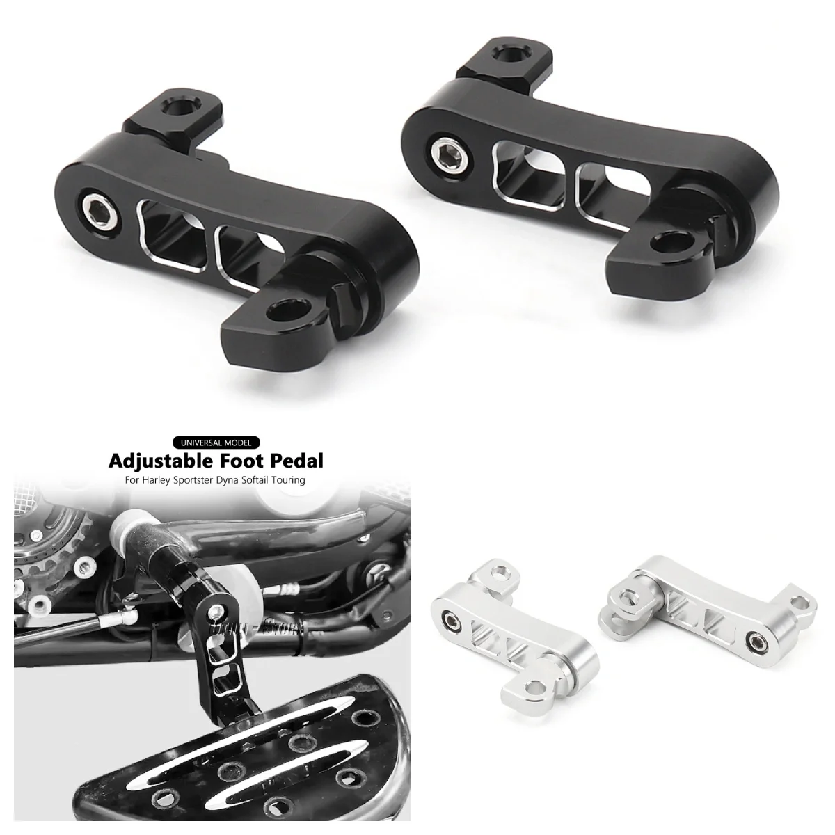 Motorcycle Adjustable Footpeg Extension 360° Rotatable Foot Pegs Pedal ...