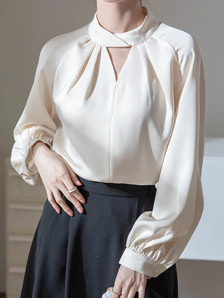 QOERLIN-Korean-Fashion-Back-Keyholes-Stand-Collar-Long-Lantern-Sleeve ...