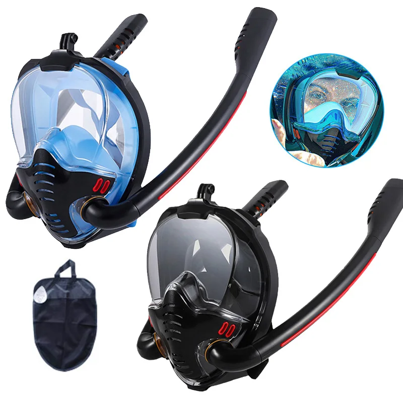 Snorkeling-Mask-Double-Tube-Silicone-Full-Dry-Diving-Adults-Swimming ...