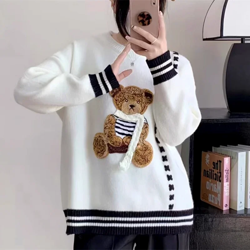 Harajuku-Japanese-Cute-Bear-Embroidery-Sweater-Men-Women-Y2K-Kawaii ...