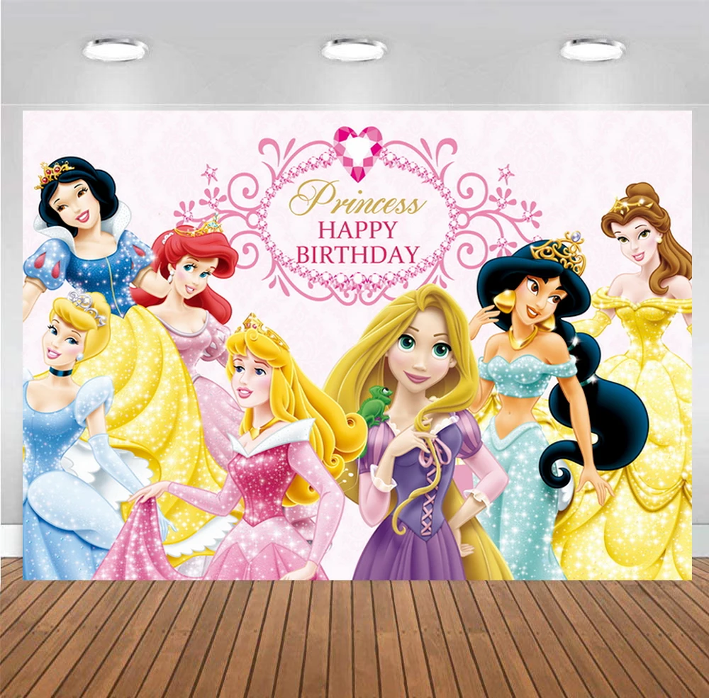 Disney-Princess-Backdrop-Girls-Frozen-Jasmine-Rapunzel-Happy-Birthday ...