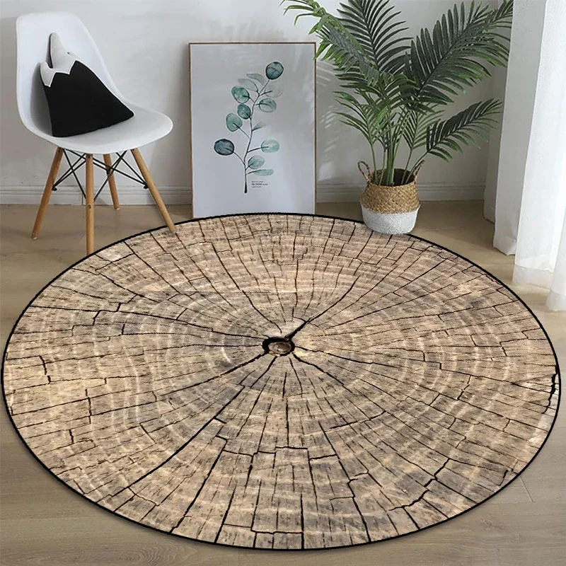 Wood-Grain-Carpet-Round-Rug-Living-Room-Home-Decor-Bedroom-Louge-Non ...