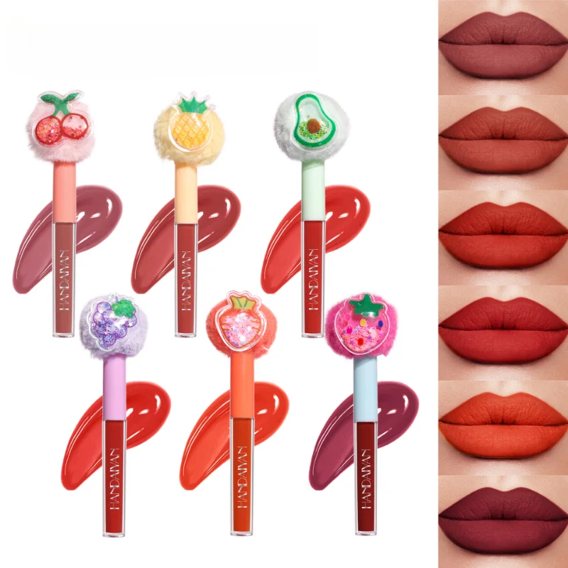 6-Colors-Liquid-Lipstick-Fruit-Plush-Head-Non-stick-Cup-Lip-Glaze-Matte ...