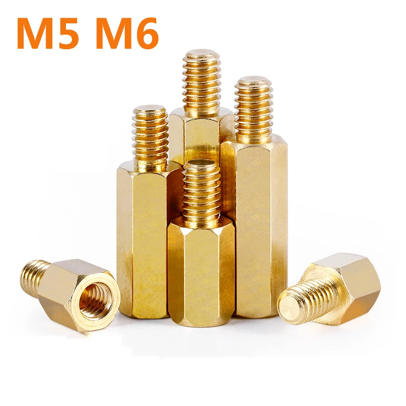 5/2/1Pcs M5 M6 Hex Male to Female Brass Spacer Long Hexagonal Brass PCB ...