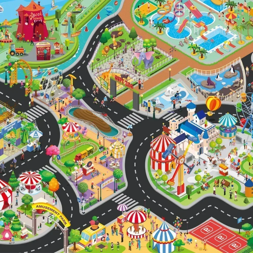 Children's Play Mat City Traffic Parking Scene Map Non-Slip Floor Mat ...