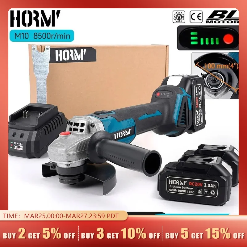 Hormy-100mm-M10-Brushless-Angle-Grinder-Cordless-Electric-Polishing ...