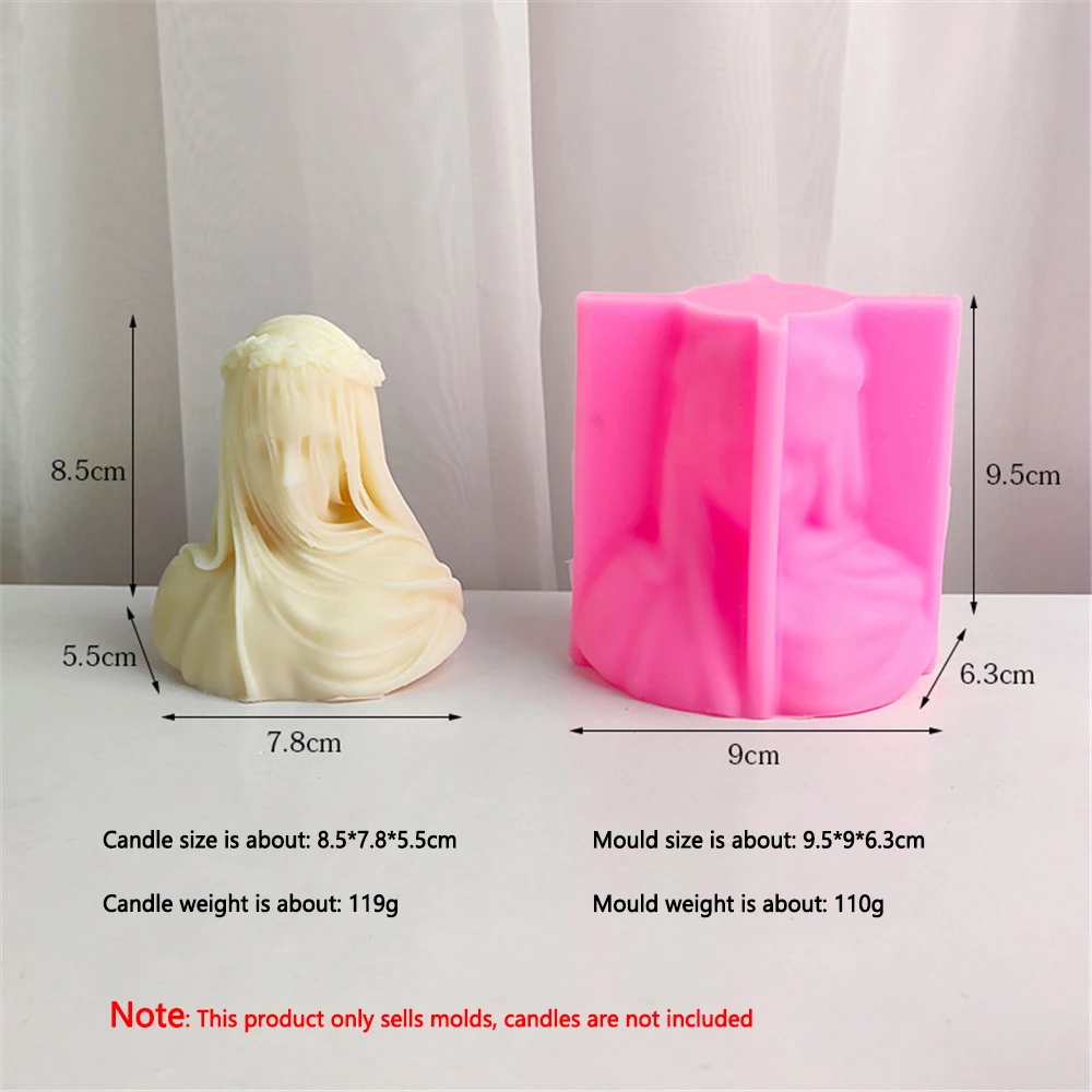 3D Bride Sculpture Lady Candle Silicone Mold Veiled Woman Body Bust ...