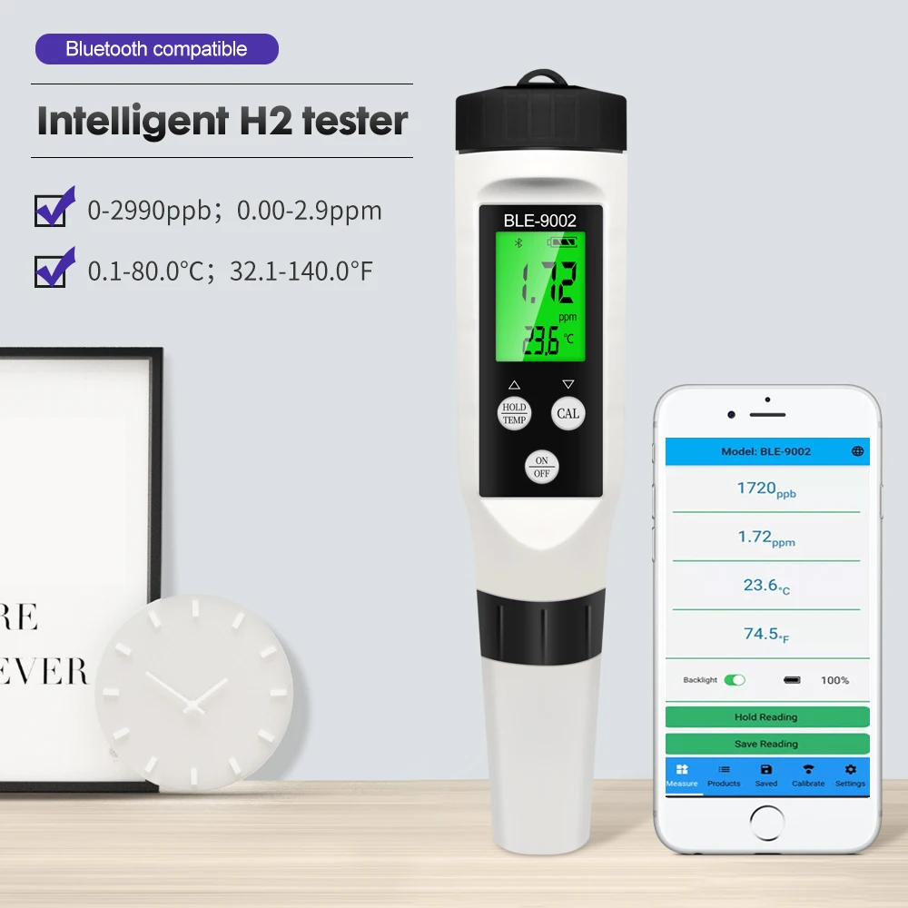 Blue Tooth compatible H2 Tester Hydrogen Meter 0 2990 PPB Auto ...