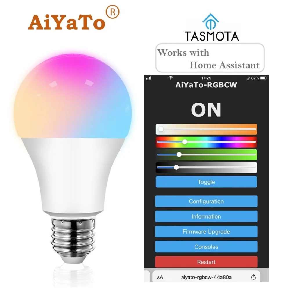 AiYaTo-Tasmota-Pre-flashed-Smart-RGBCW-Light-Bulb-9W-E27-ESP8285-HA ...