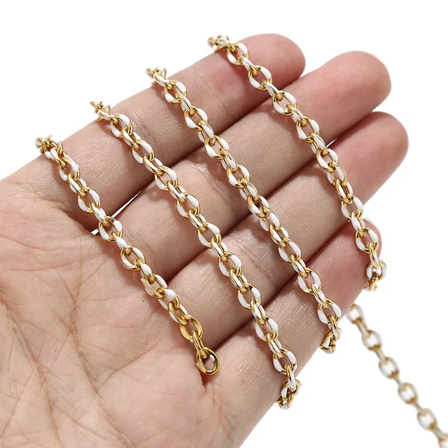 1 Meter Stainless Steel Gold Oval Satellite Enamel Rolo Chains 5.5mm ...