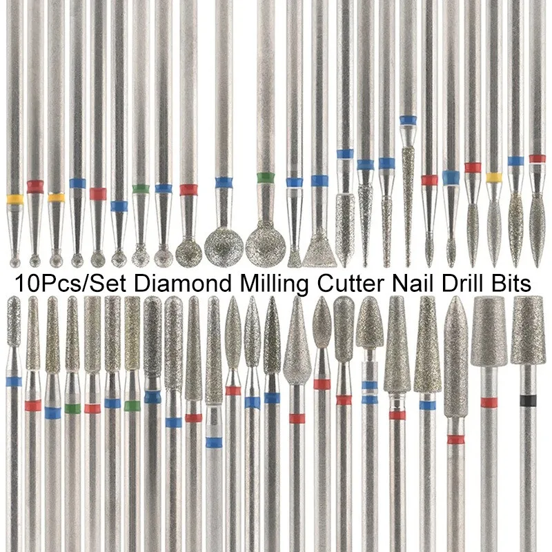 10Pcs/Set Diamond Milling Cutter Nail Drill Bits Set For Manicure ...