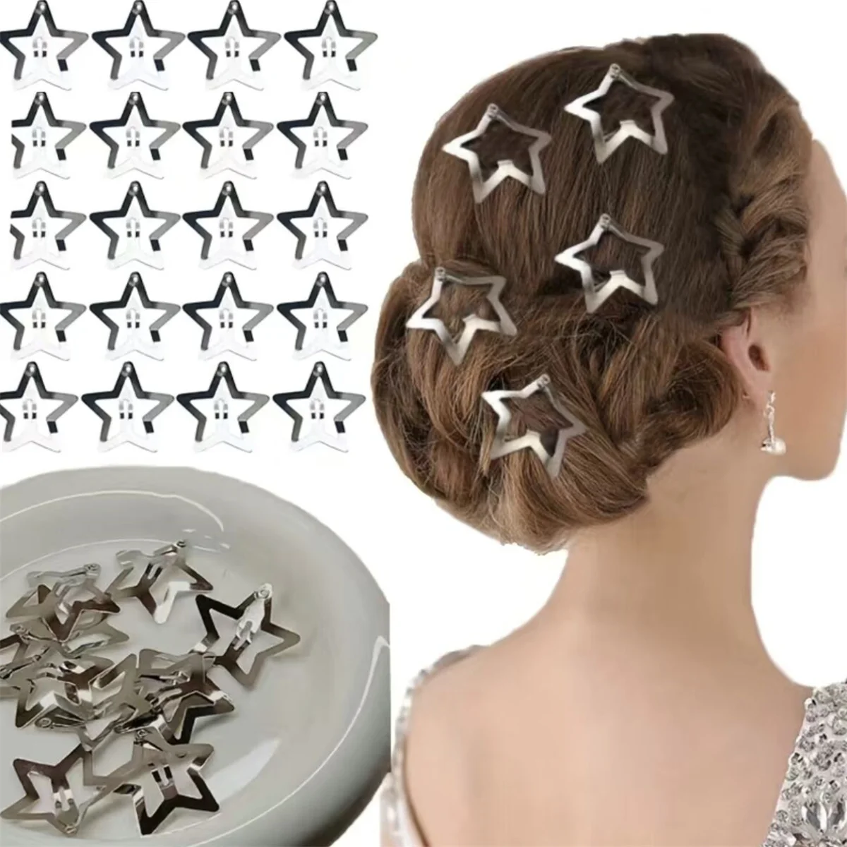50pcs-Silvery-BB-Clip-Cute-Star-Shape-Hair-Clip-Women-Simple-Metal-Snap ...