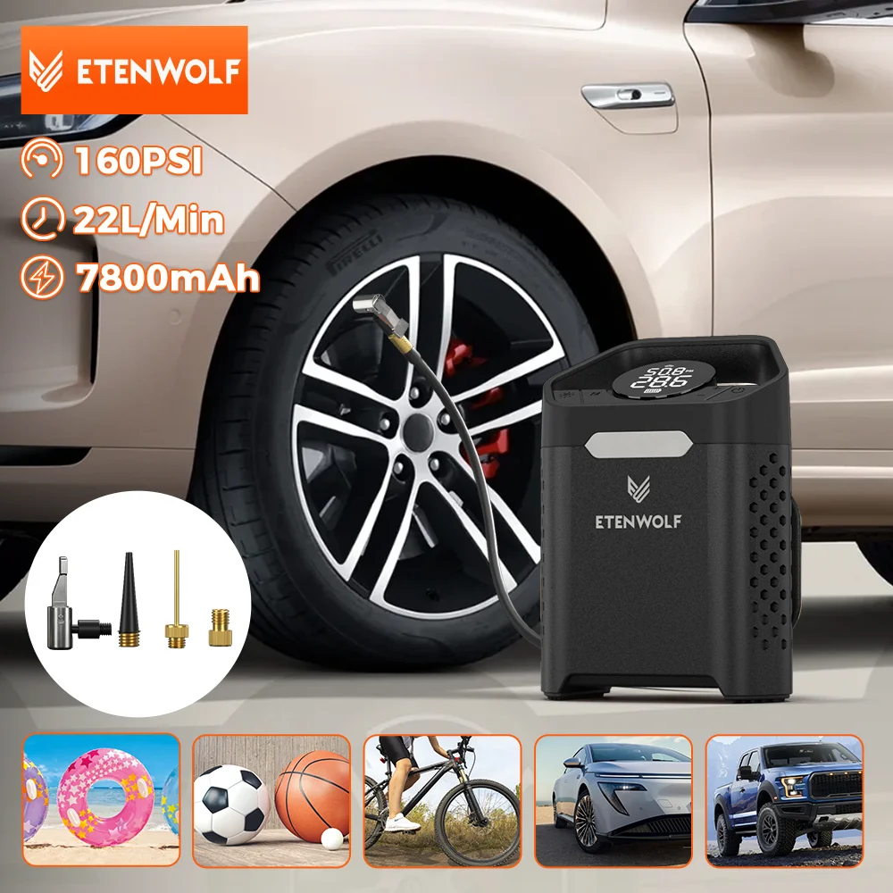 ETENWOLF V3 Portable Tire Inflator Pump 160 PSI Car Compressor 100% ...