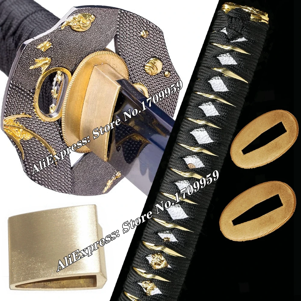 A Set Tsuba+Menuki+Fuchi+Kashira+Habaki+Seppa+ Sword Handle Tsuka For ...