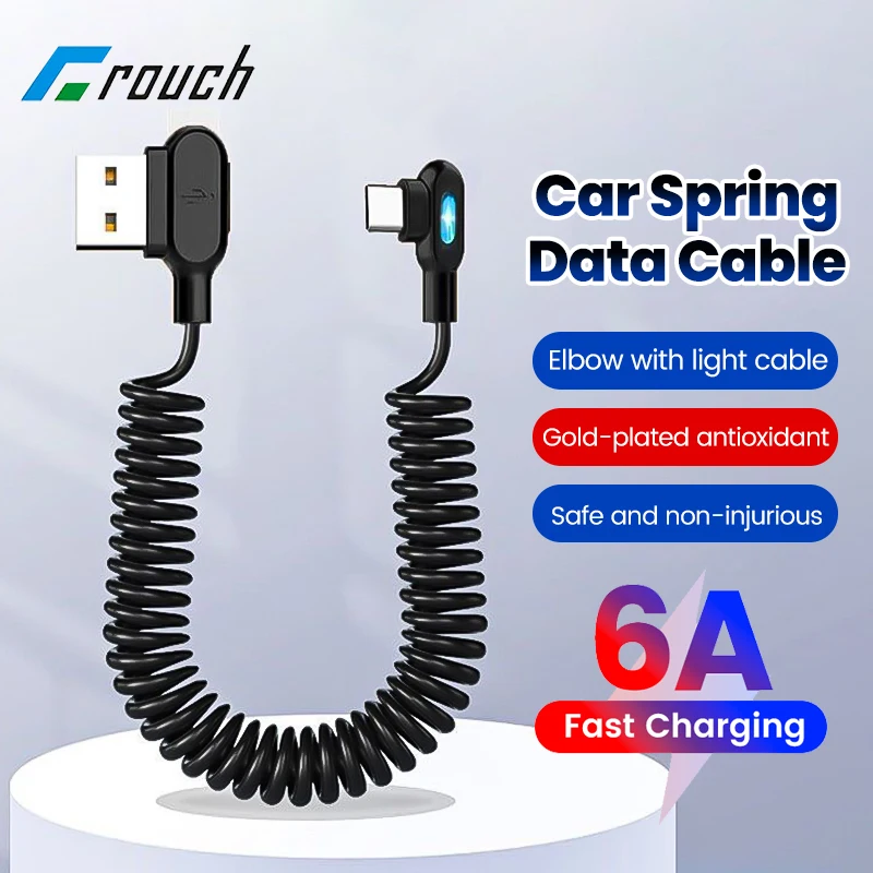6A-Short-Spring-Data-Cable-Elbow-USB-C-To-Type-C-Fast-Charging-Cable ...