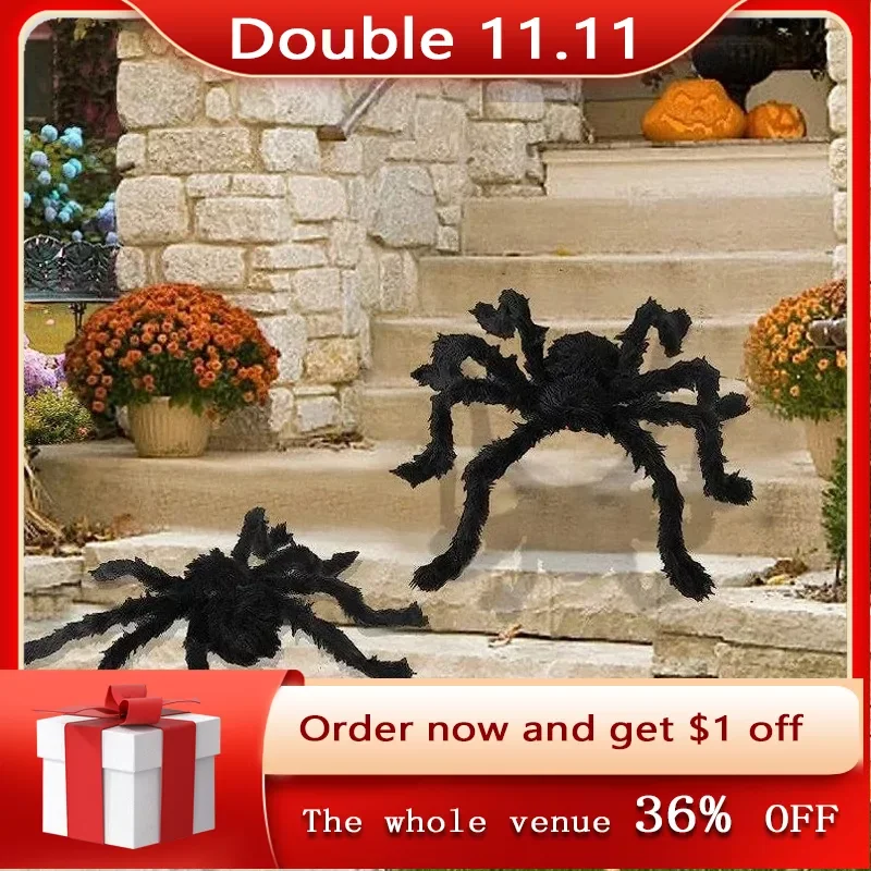 30-50-60-75-90-125-150-200cm-Halloween-Decoration-Black-Plush-Spider ...