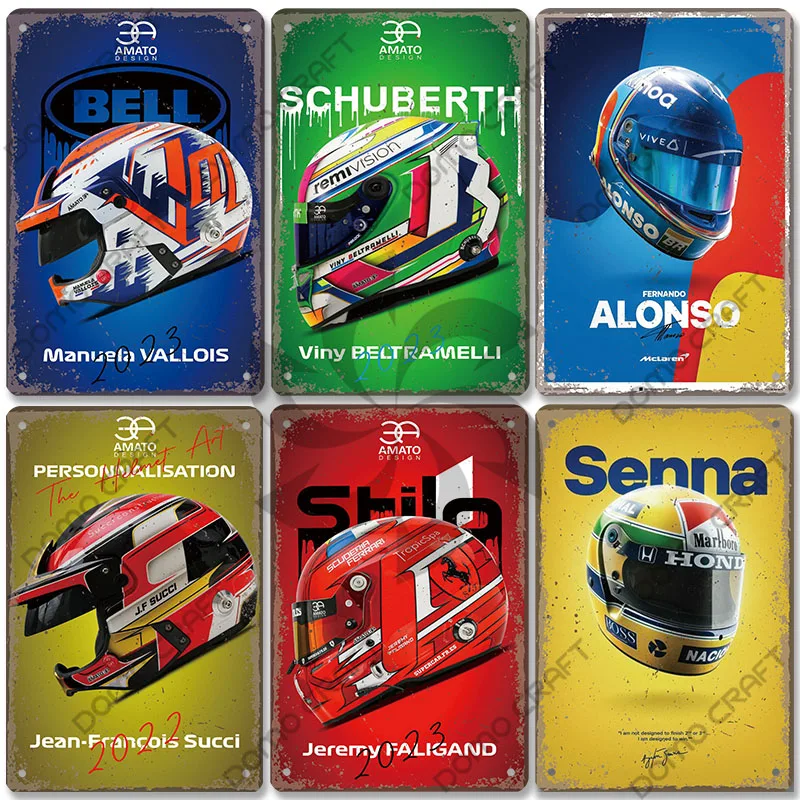 F1 Racing Helmet Poster Metal Plate Motorcycle Helmet Red Yellow Blue ...
