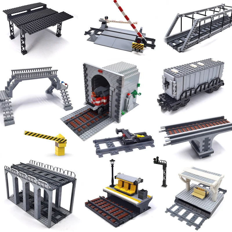 City-Train-Tracks-Figures-Accessories-Building-Blocks-Overpass-Platform ...