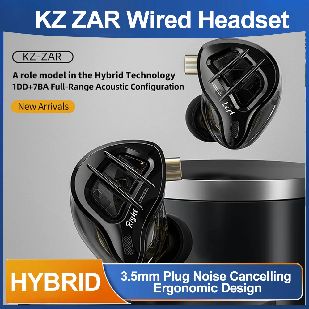 KZ ZAR 유선 헤드셋 하이브리드 기술 HiFi 헤드폰 3.5mm 플러그 소음 차단 스포츠 게임 음악 애호가를위한 인체 공학적 디자인| | - AliExpress