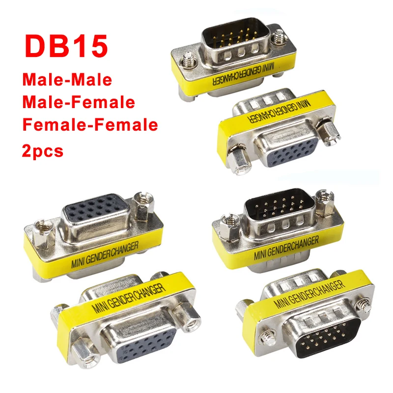 2pcs DB15 VGA Connector 15 Pin MINI Gender Changer Adapter VGA Male ...