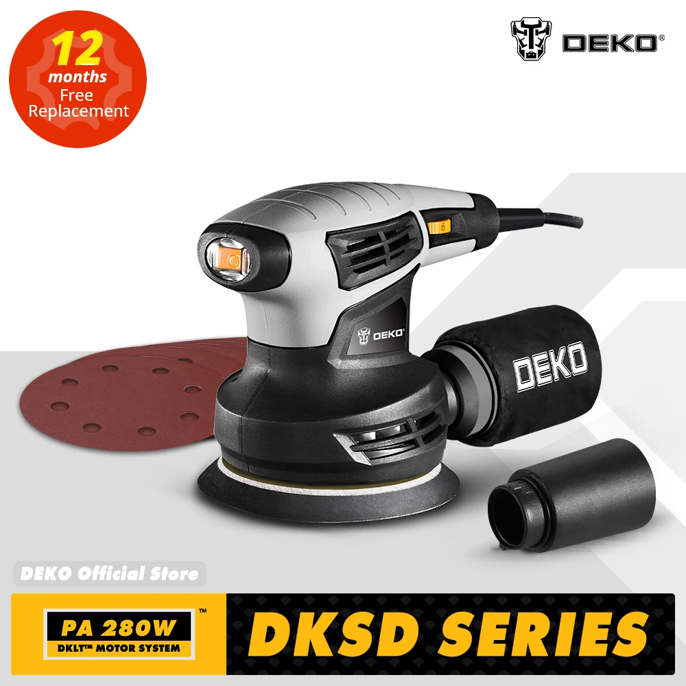 DEKO 280W/320W/350W Random Orbit Sander with 8 Hole 125mm Sandpaper and ...