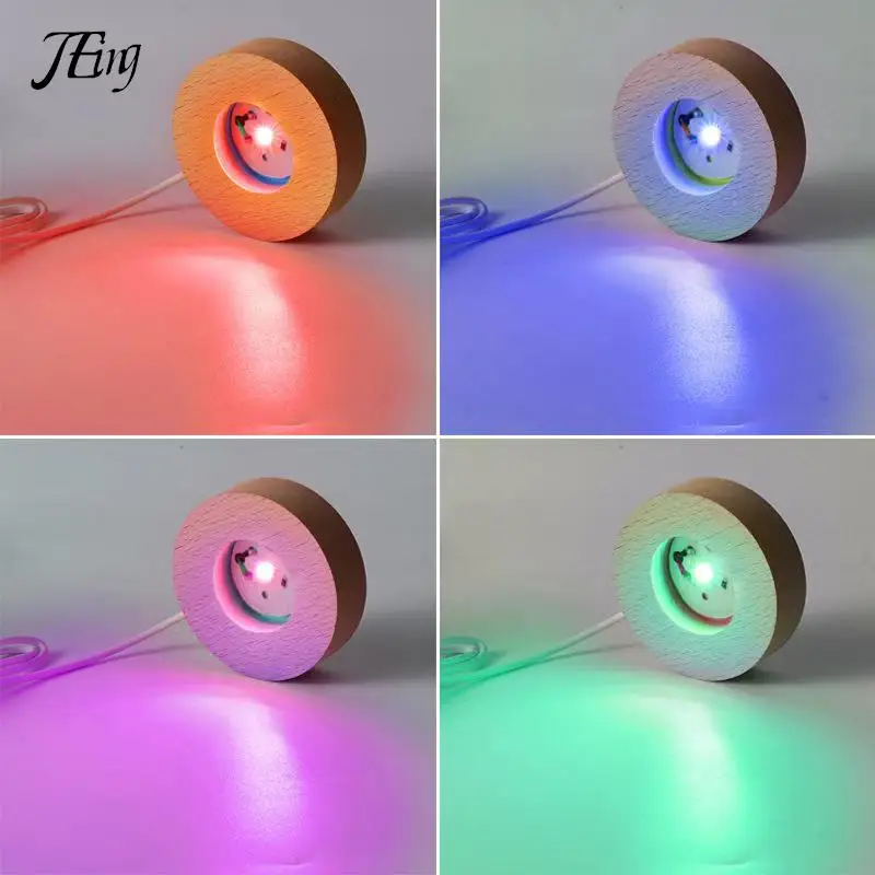 Round-Wood-Light-Base-USB-with-switch-LED-Light-Rotating-Display-Stand ...