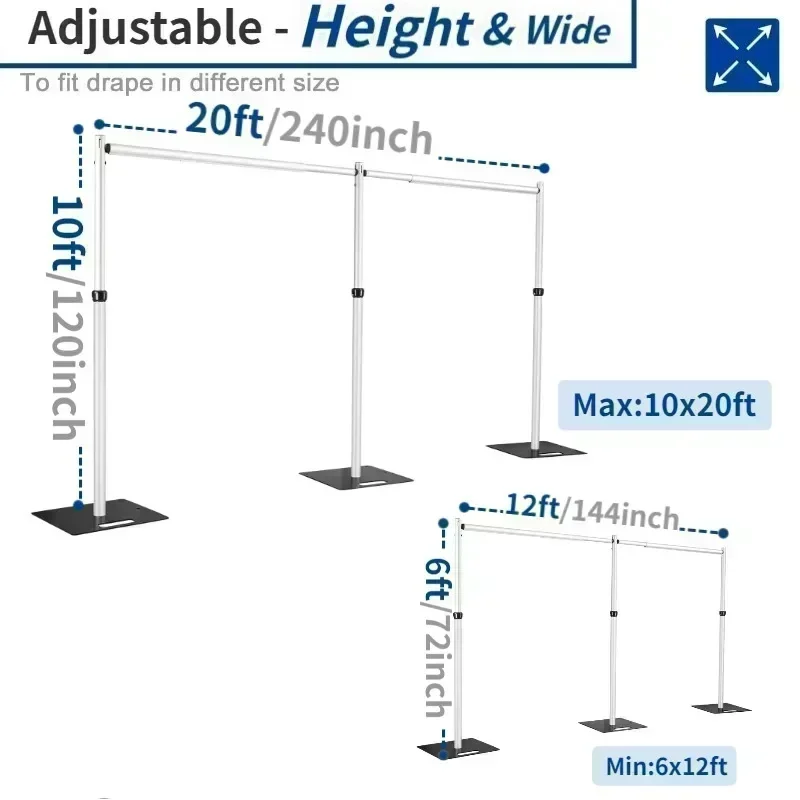 10x20FT-Wedding-Adjustable-Crossbar-Pipe-Drape-Backdrop-Stand-portable ...