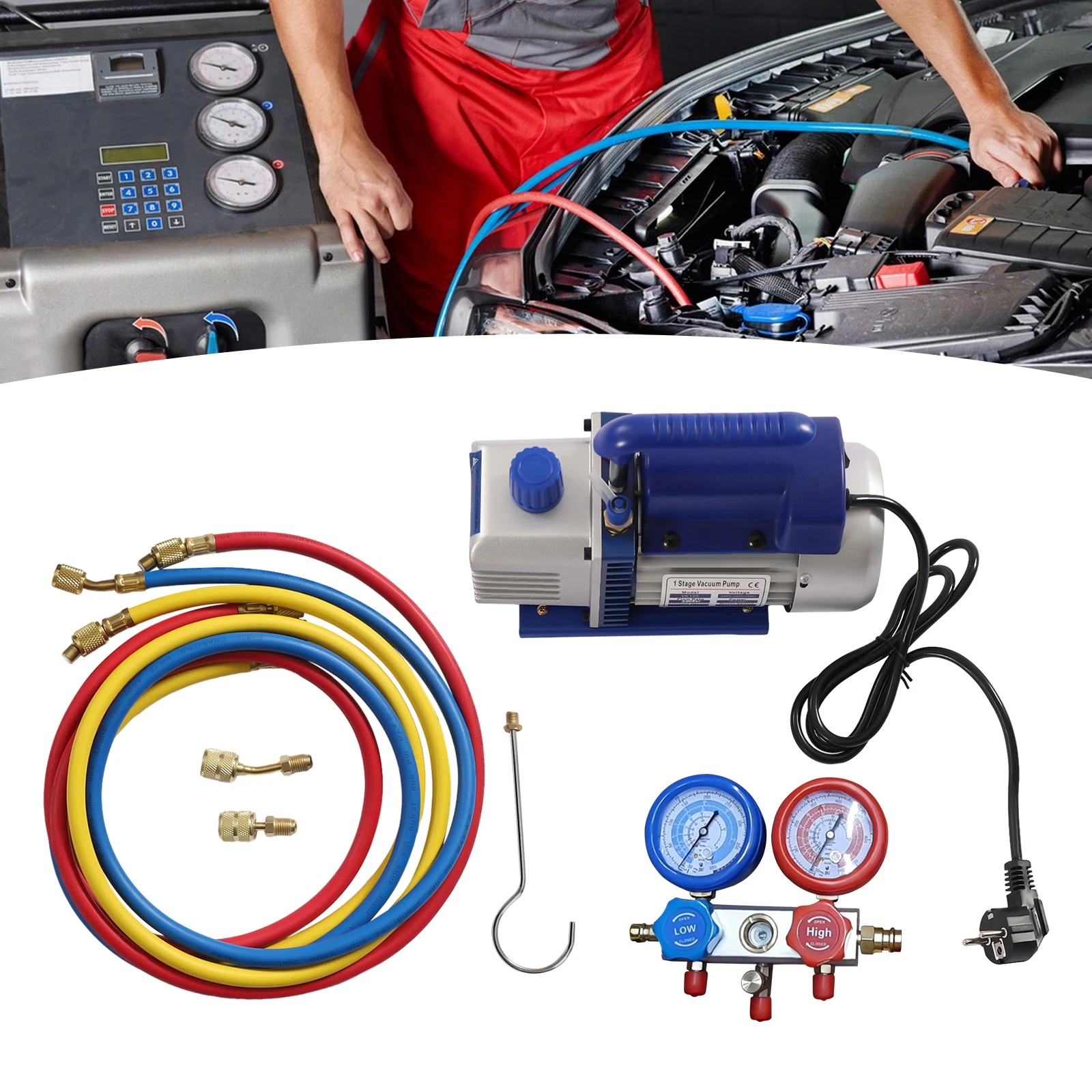 VK125 Auto AC Repair Tool Kit with 1/4HP Vacuum Pump, 220V for Car Air ...