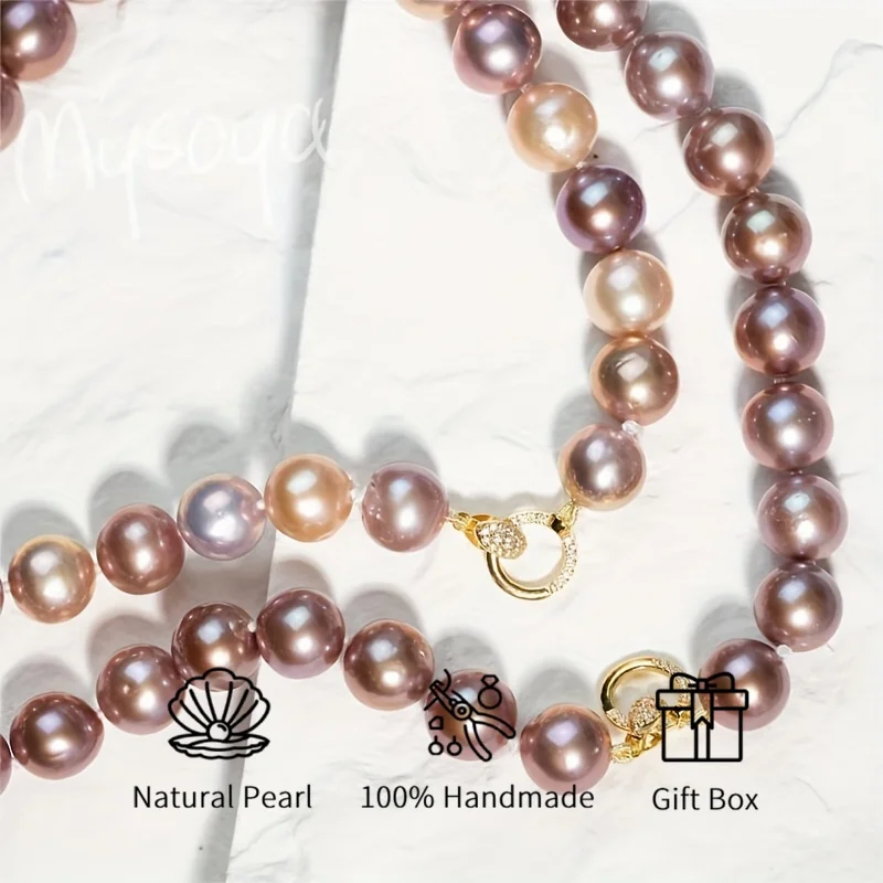 Mysoya Large Purple Edison Pearl Necklace 11-13mm Purple Pearl with ...