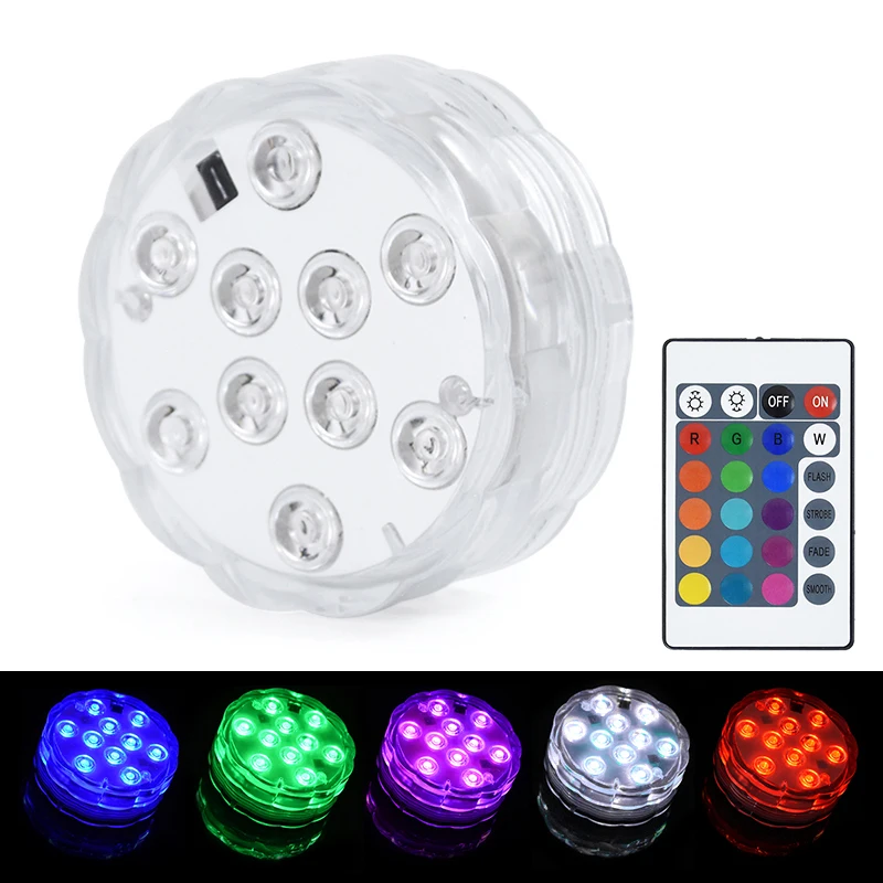 10LEDs-RGB-Submersible-Light-Remote-Controlled-Color-Change-Underwater ...