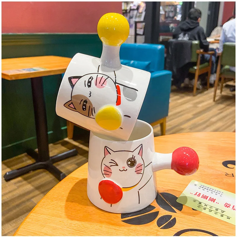 Creative-Boxing-Cat-Milk-Cup-Cute-Anime-Ceramic-Home-Coffee-Mug-High ...