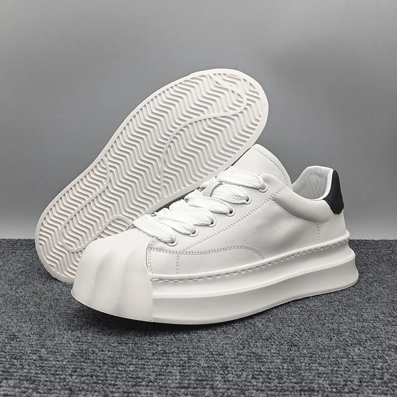 Sneakers Casual Men Genuine Leather White Shoes Fashion Cow Leather ...