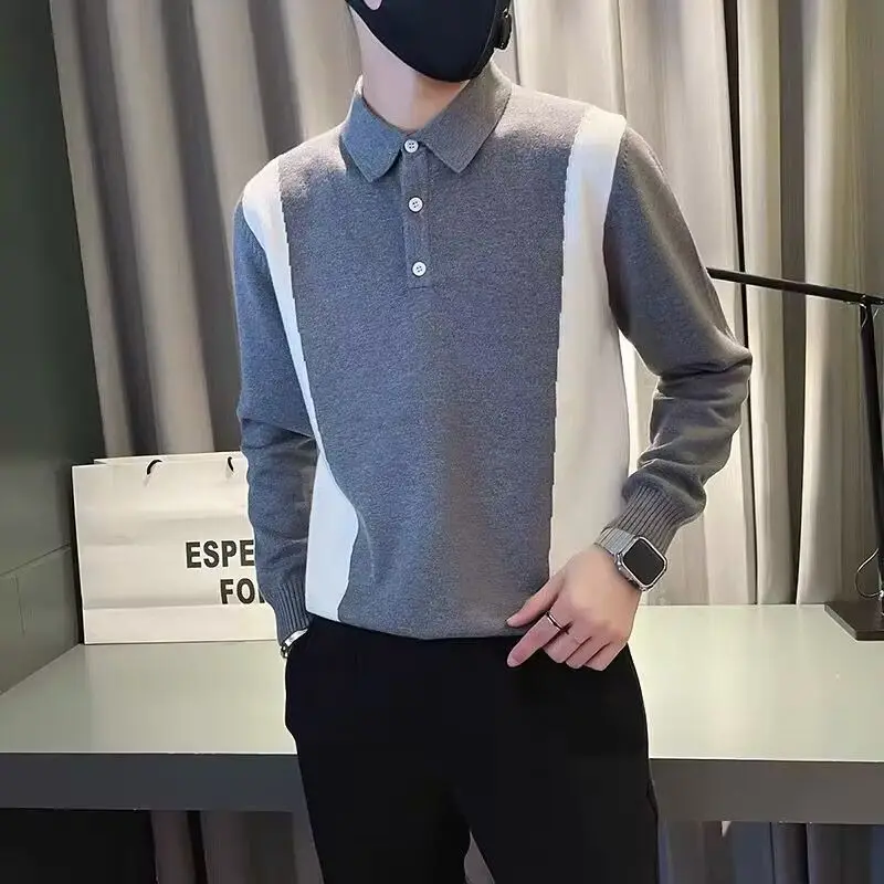 Men-s-Autumn-Winter-Pullover-Turn-down-Collar-Solid-Screw-Thread-Button ...