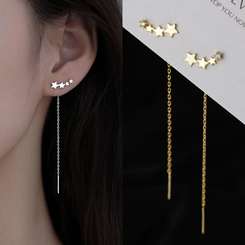 Pendientes-largos-de-borla-para-mujer-aretes-colgantes-rectos-de-hilo ...