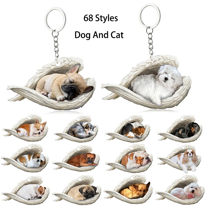 1 Piece 68 Style Dog And Cat Sleeping Angel Pendant Bag Key Chains Car ...