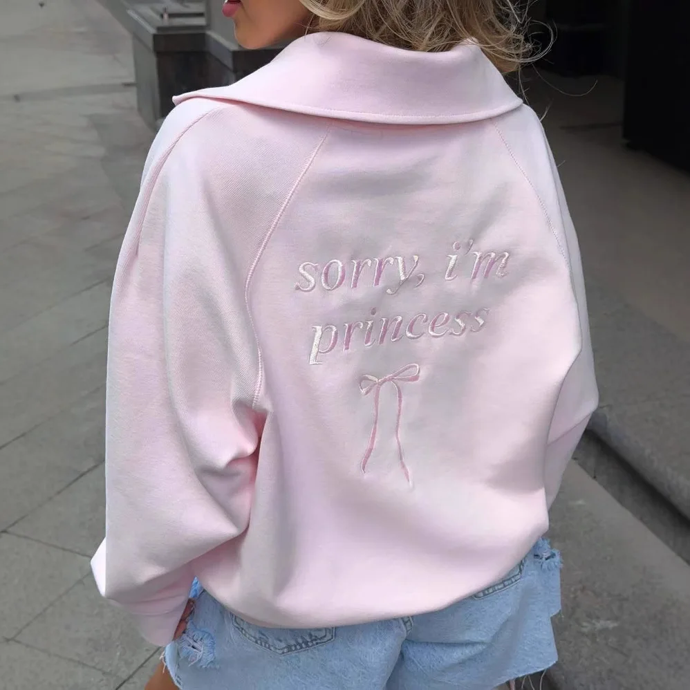 Womens Half Zip Letter Embroidery Hoodie Autumn Loose Casual Sweatshirt ...