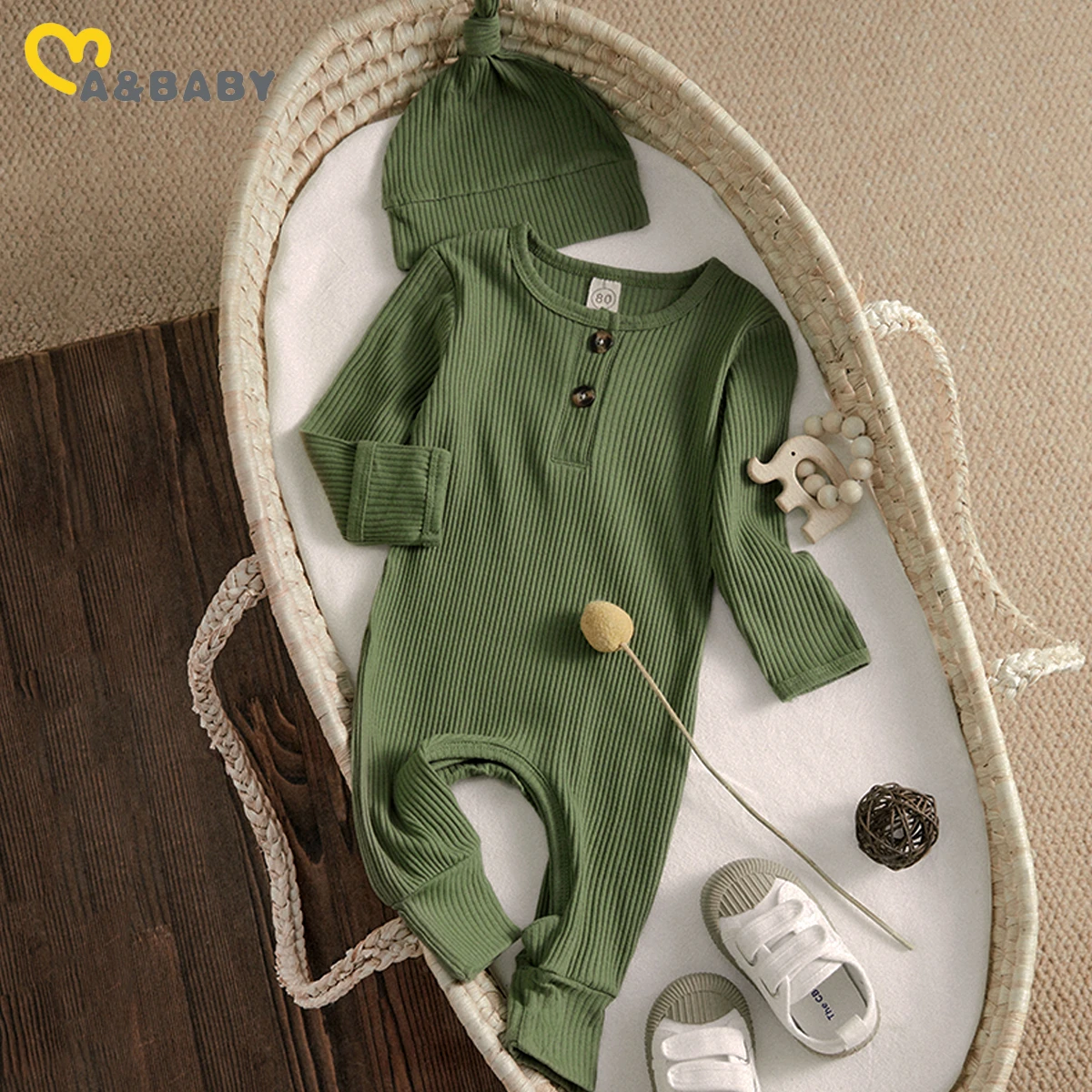 Ma&baby 0-18m Infant Newborn Baby Jumpsuit Knit Boy Girl Romper + Hat Autumn Spring Toddler Baby ...
