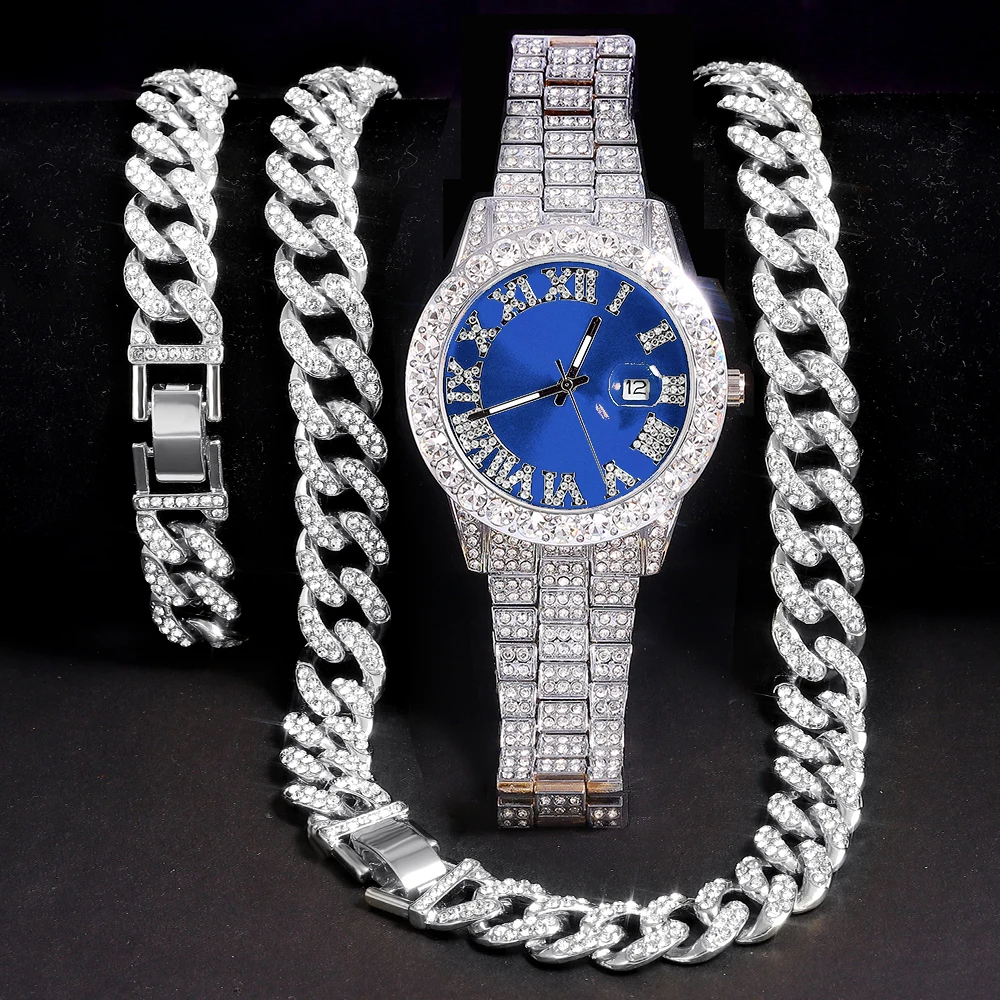 Collar-reloj-y-pulsera-con-cadena-de-eslabones-cubanos-Gargantilla ...