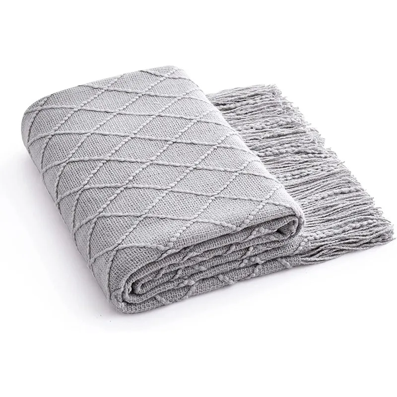 Light-Grey-Throw-Blankets-with-Tassels-Cozy-Chunky-Vintage-Luxury ...