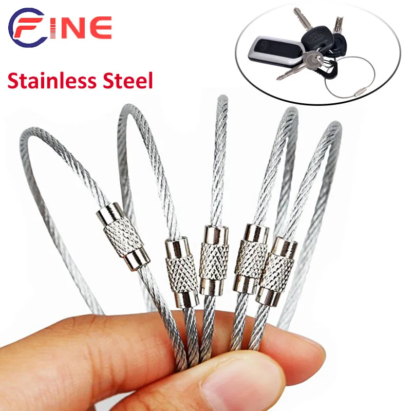 1-3-5Pcs-Keychain-Tag-Rope-Stainless-Steel-Wire-Cable-Loop-Screw-Lock ...