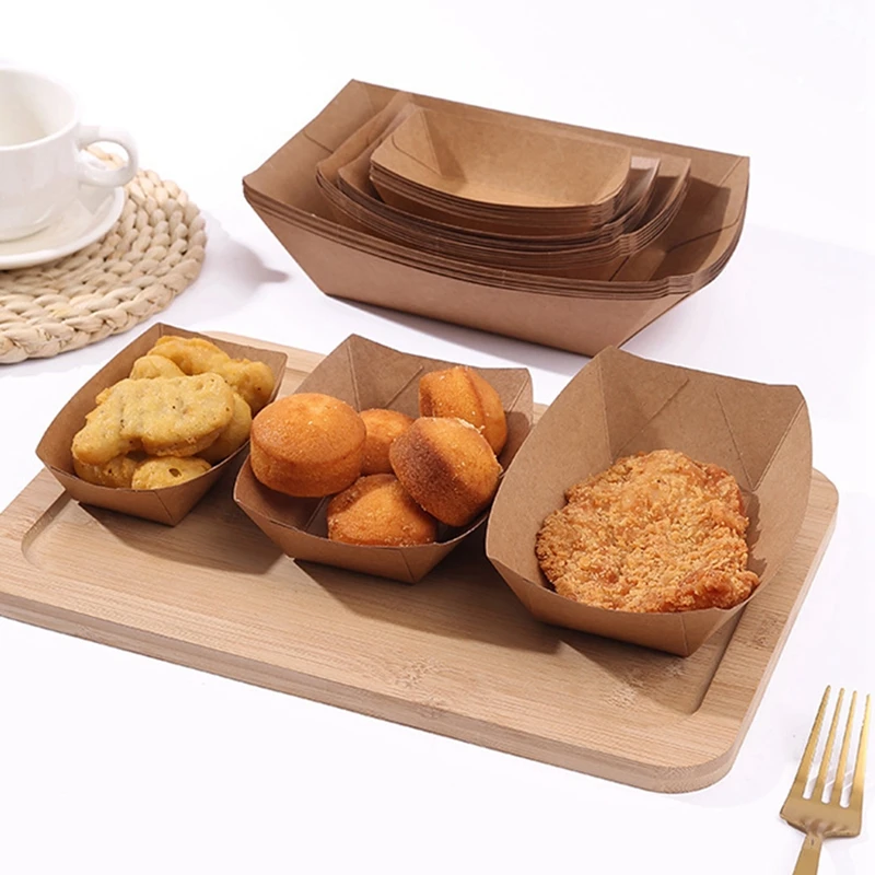 50pcs-Set-Disposable-Tableware-Disposable-Kraft-Brown-Paper-Food-Trays ...