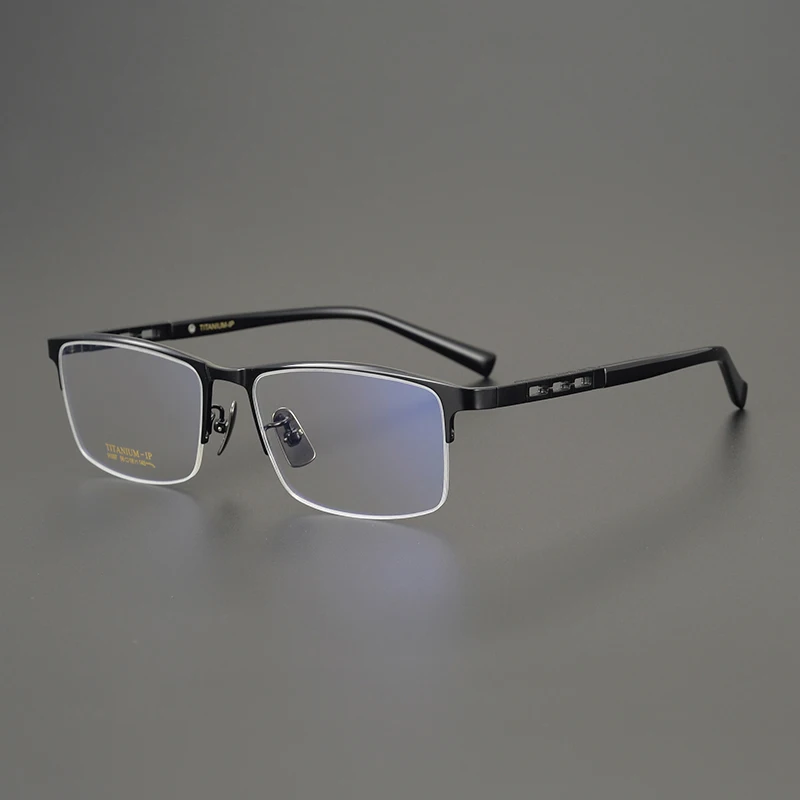 New Fashion Business style Large Square Half-Rim Titanium Glasses Frame ...