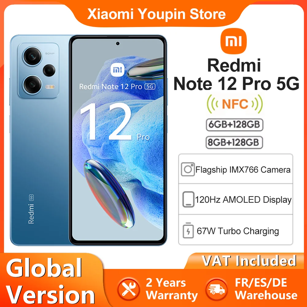Global Version Xiaomi Redmi Note 12 Pro 5G Smartphone NFC 6.67 Inch 120hz AMOLED Screen MTK1080 ...