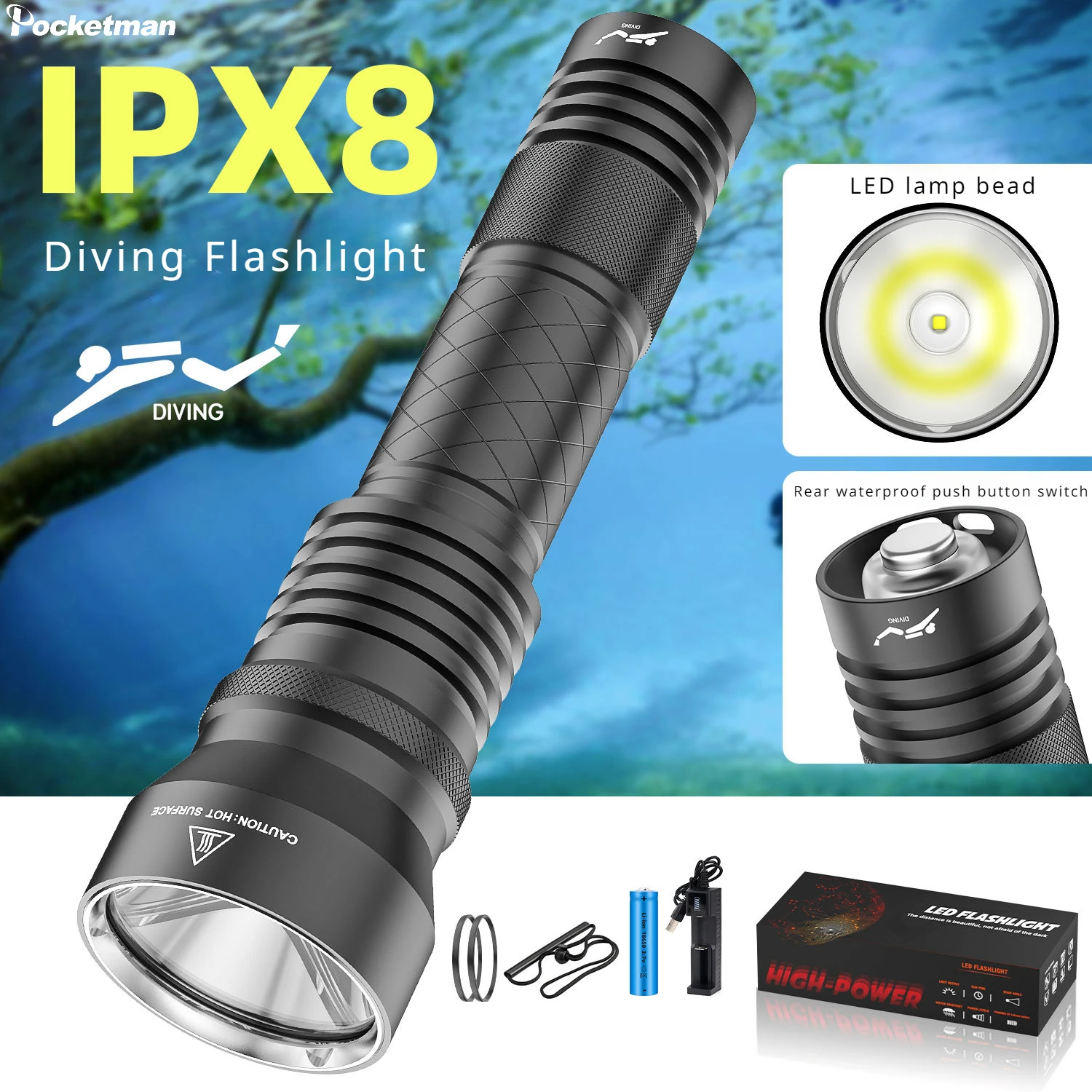 High-Power-Diving-Flashlight-IPX8-Waterproof-Rating-Professional-Diving ...