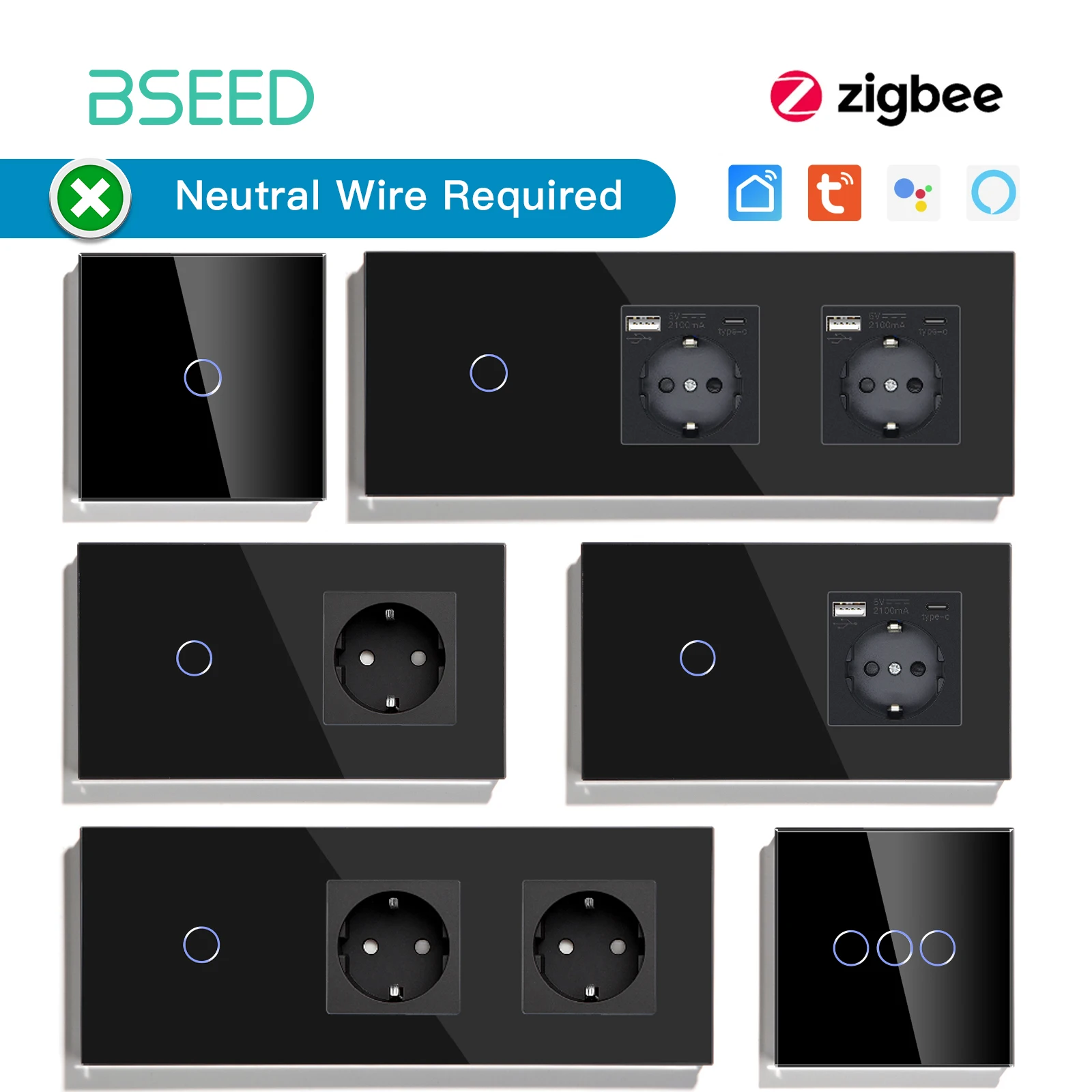 BSEED-Zigbee-Touch-Switches-1-2-3Gang-1Way-Wireless-Control-Smart-Light ...