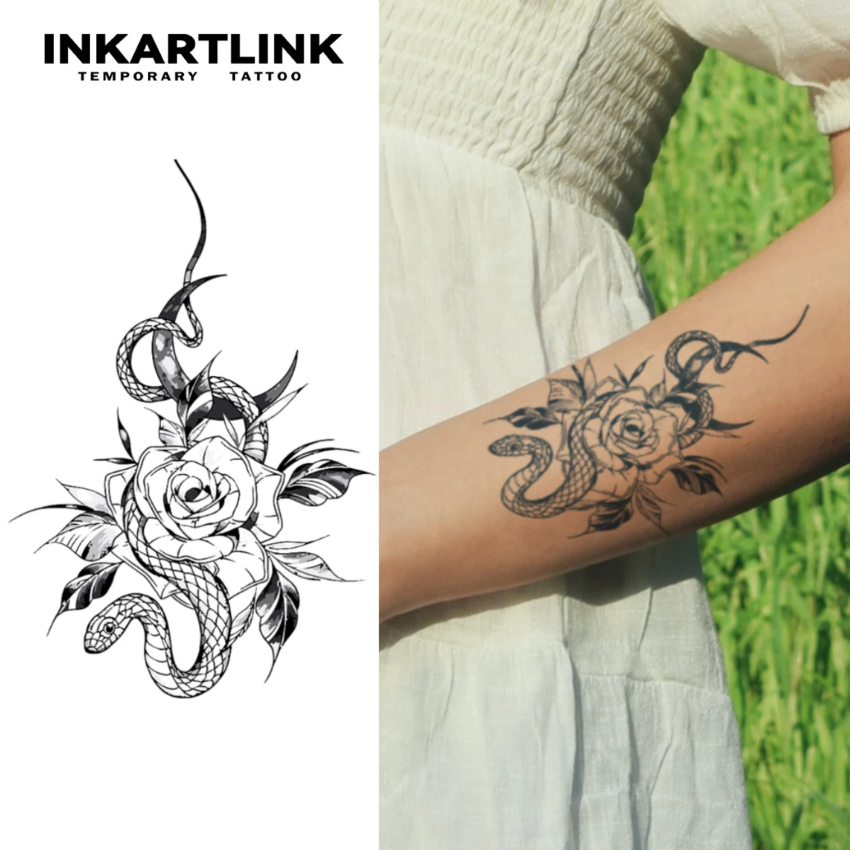 Snake-and-Flower-temporary-tattoo-sticker-waterproof-magic-tattoo-lasts ...